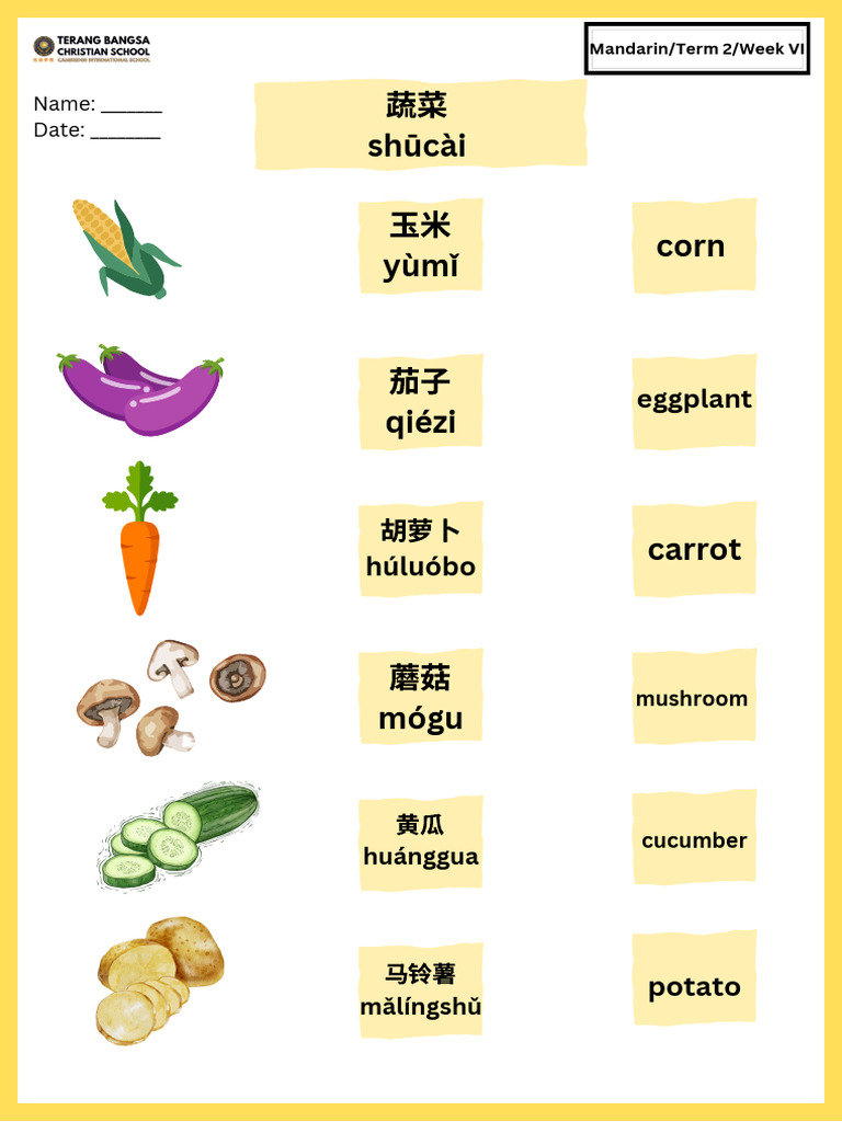 Mandarin Vegetable Vocabulary | PDF
