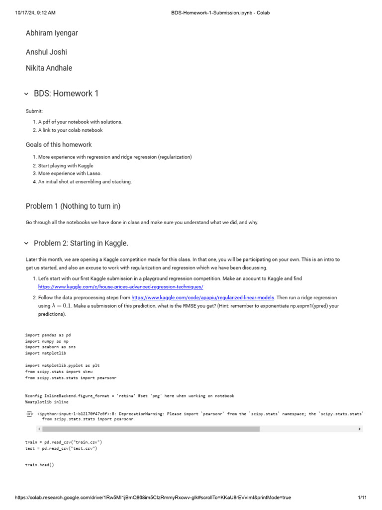 BDS-Homework-1-Submission - Ipynb - Colab | PDF | Cross Validation (Statistics) | Multivariate ...