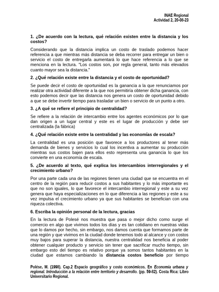 Actividad 2 INAE Regional | PDF | Costo de oportunidad | Economias
