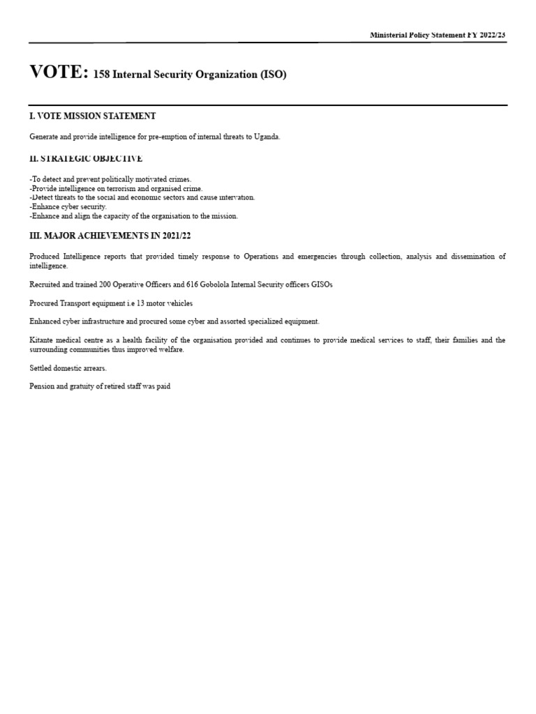 ISO Ministerial Policy Statement 2022/23 | PDF | Policy | Hiv/Aids