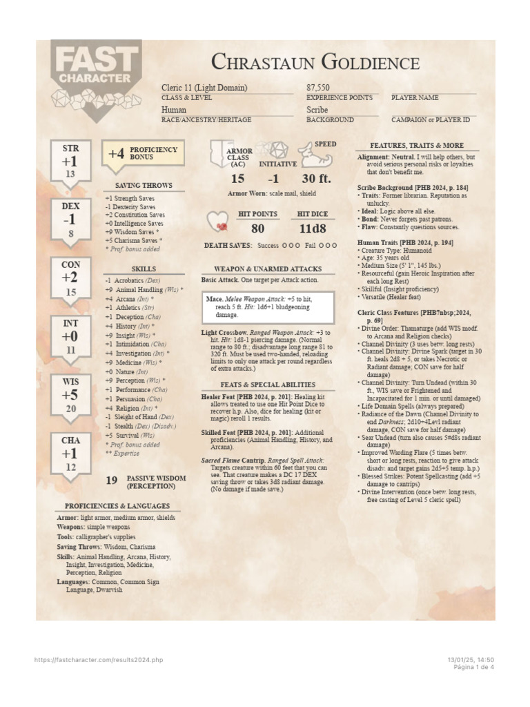 D&D Cleric Character Sheet | PDF | Dungeons & Dragons | Wizards Of The Coast