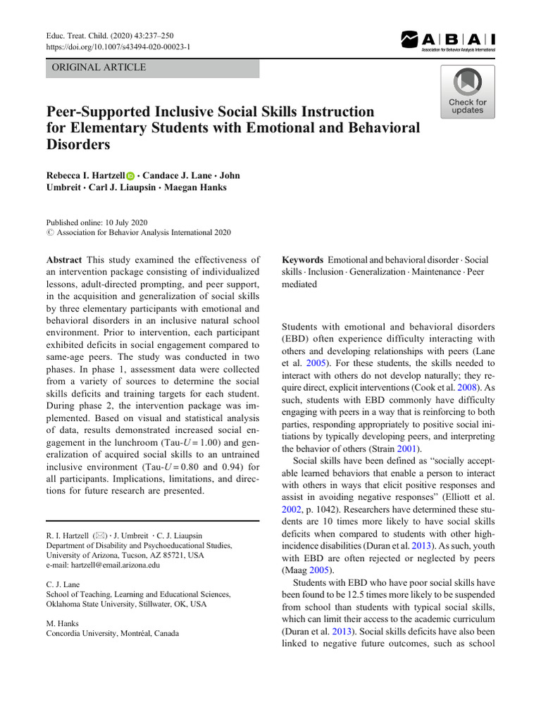 (T) Peer-Supported Inclusive Social Skills Instruction For Elementary ...