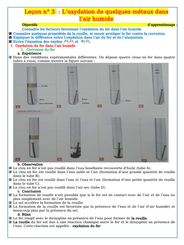 Oxydation des métaux dans l'air humide | PDF | Fer | Rouille (oxyde)