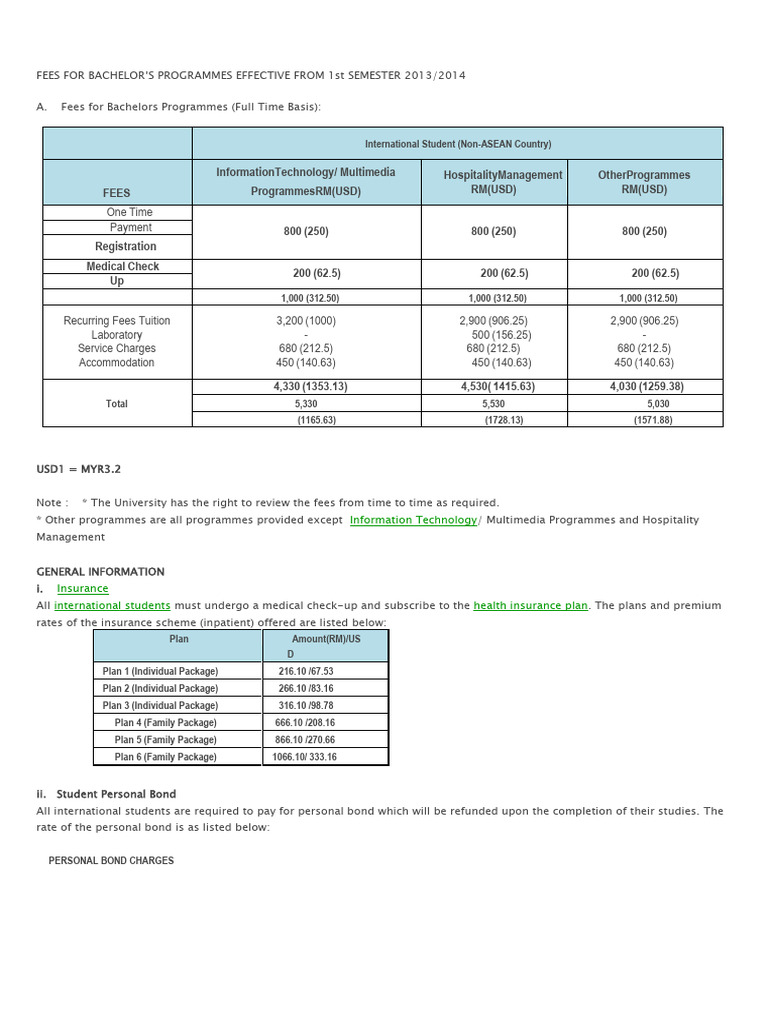 International Student Fee Structure | PDF