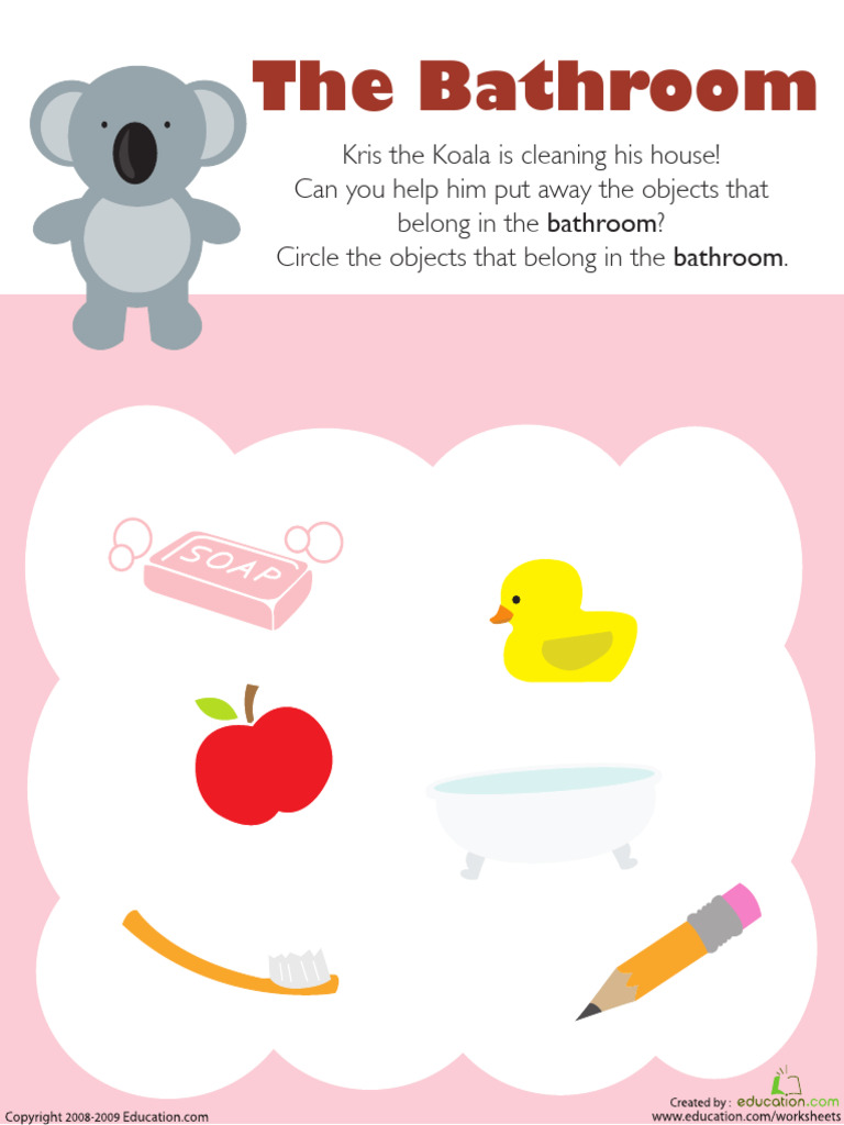 Bathroom Sorting Worksheet Preschool | PDF