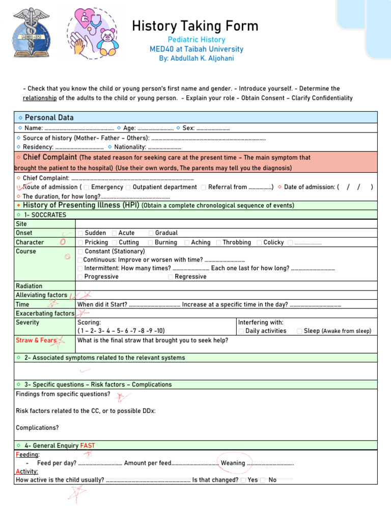 Pediatric History Taking Template | PDF | Childbirth | Clinical Medicine