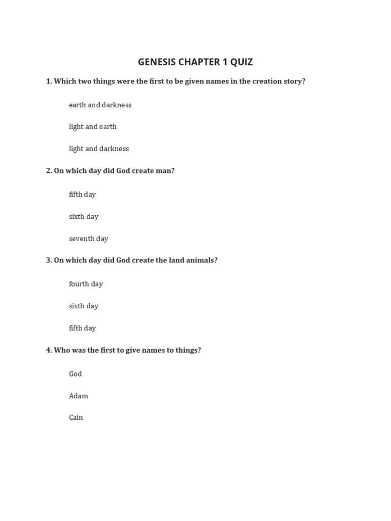 GENESIS CHAPTER 1 QUIZ | PDF