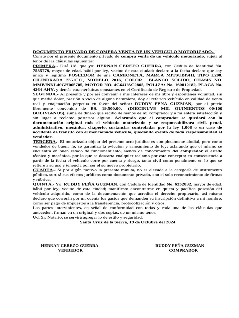 Documento Privado Hernan Cerezo Guerra Ruddy Peña Guzman | PDF
