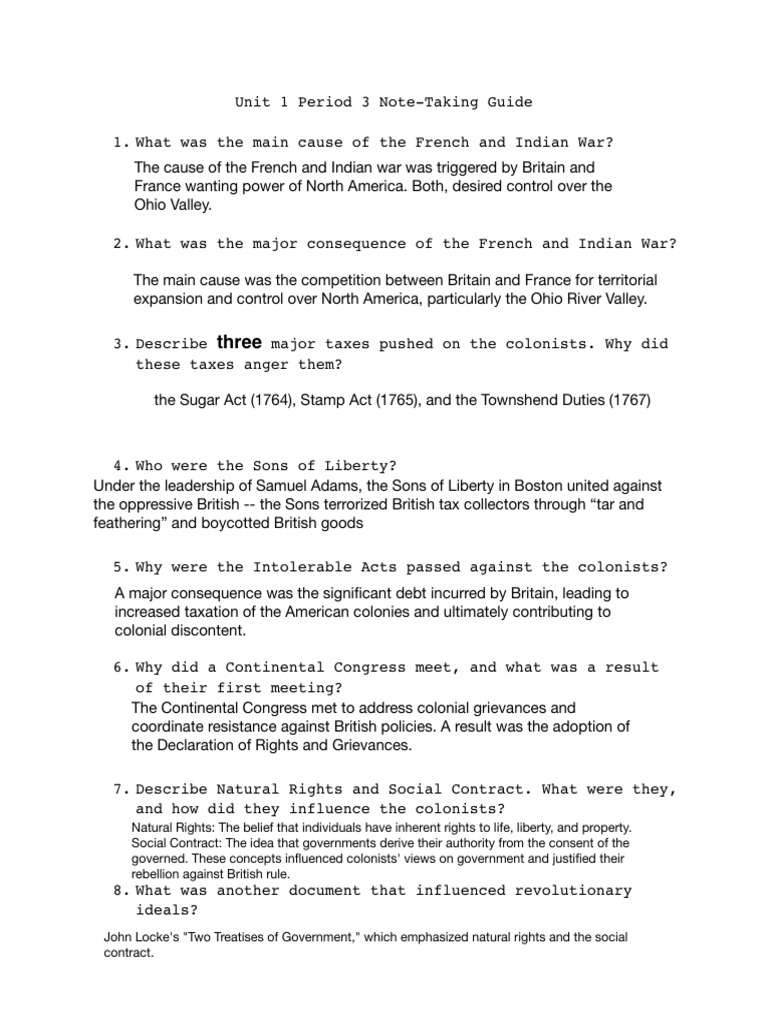 Unit 1 Period 3 Note-Taking Guide | PDF | Kingdom Of Great Britain | Liberty