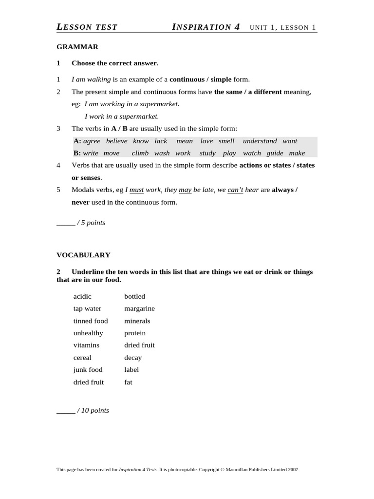 Unit 1 Lesson 1 | PDF | Foods | Meal