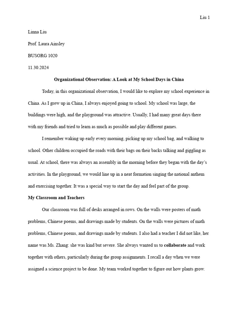 Organization Observation Project | PDF | Leadership | Teachers