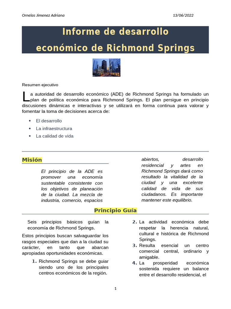 Plan de Desarrollo Económico Richmond Springs | PDF | Richmond | Economias