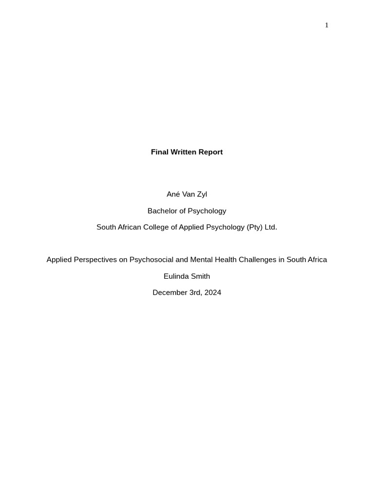 Van Zyl, Ane (335684) Assignment 2 Applied Perspectives Part 2 | PDF | Well Being | Goal