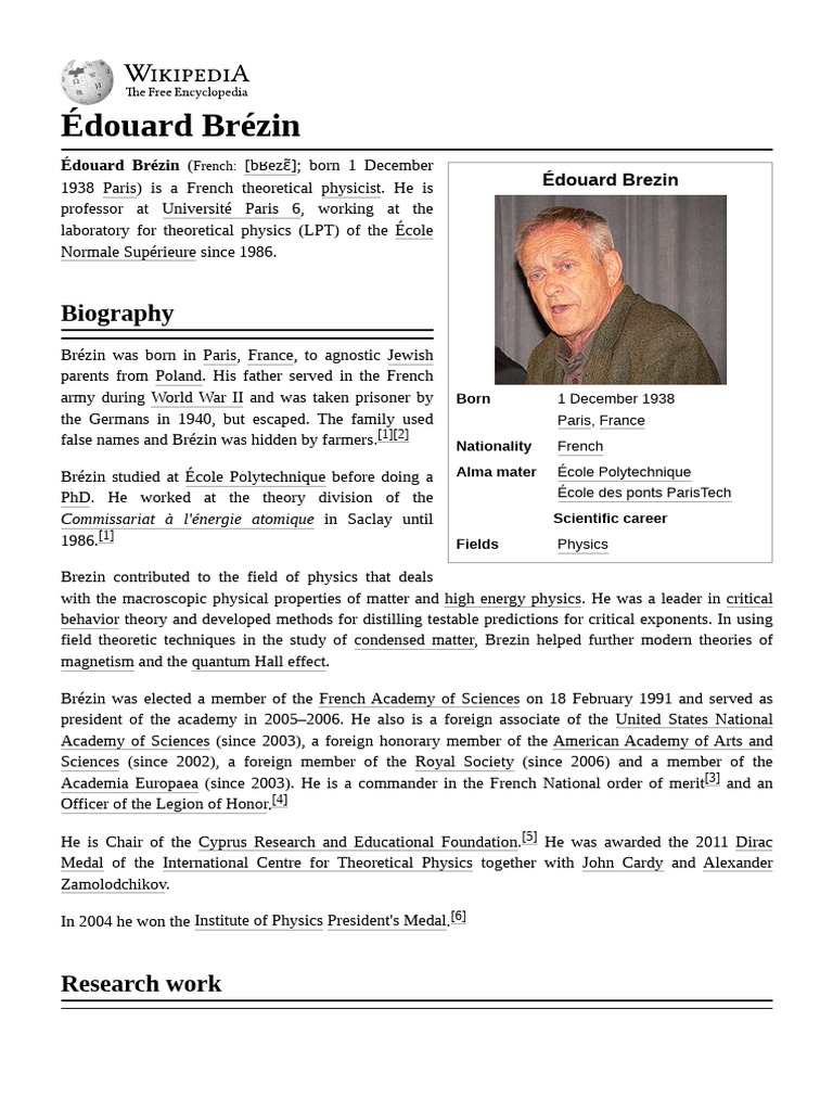 Édouard_Brézin | PDF | Physics | Physical Sciences