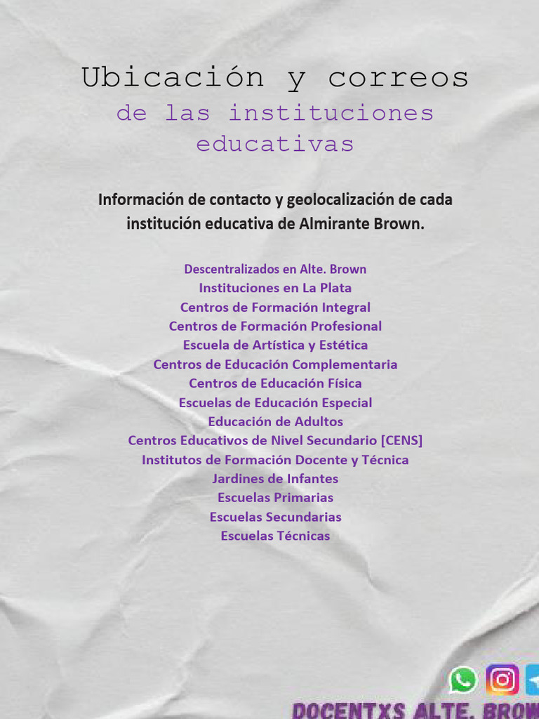 Ubicaciones y Correos de Escuelas | PDF | Inteligencia | Etapas educativas
