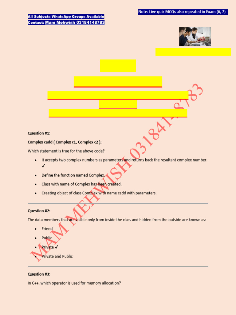 CS201p Final MCQs by Mam Mehwish | PDF | Pointer (Computer Programming) | C++