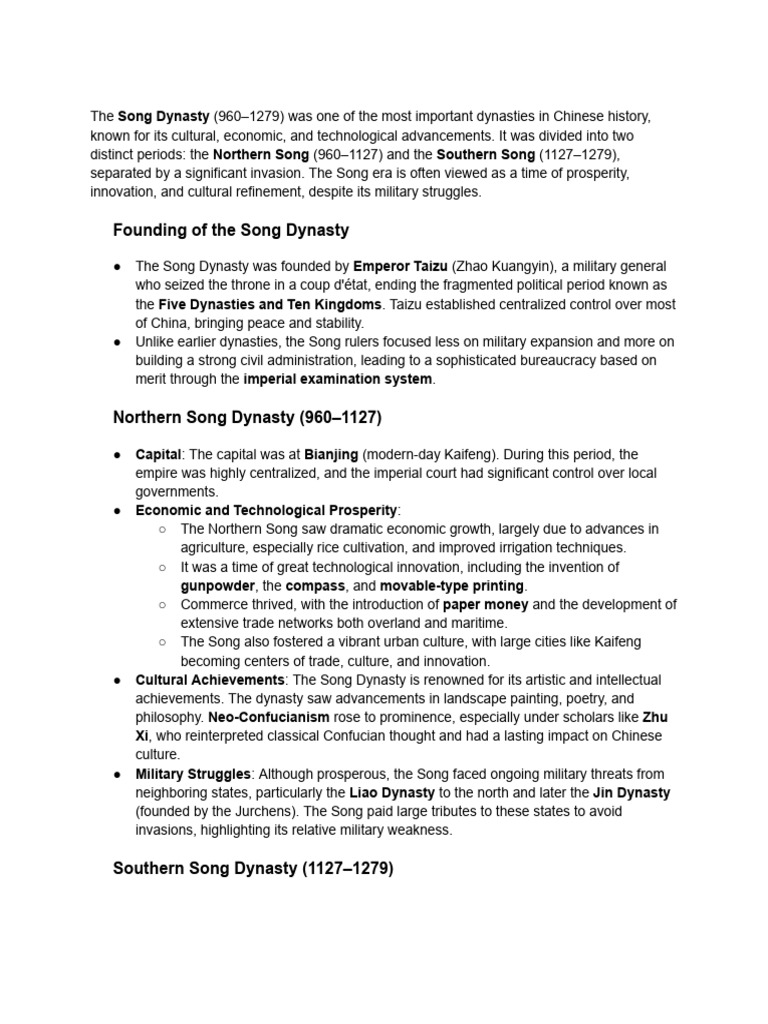 2.0 The Song Dynasty (960-1279) | PDF | China | World Politics