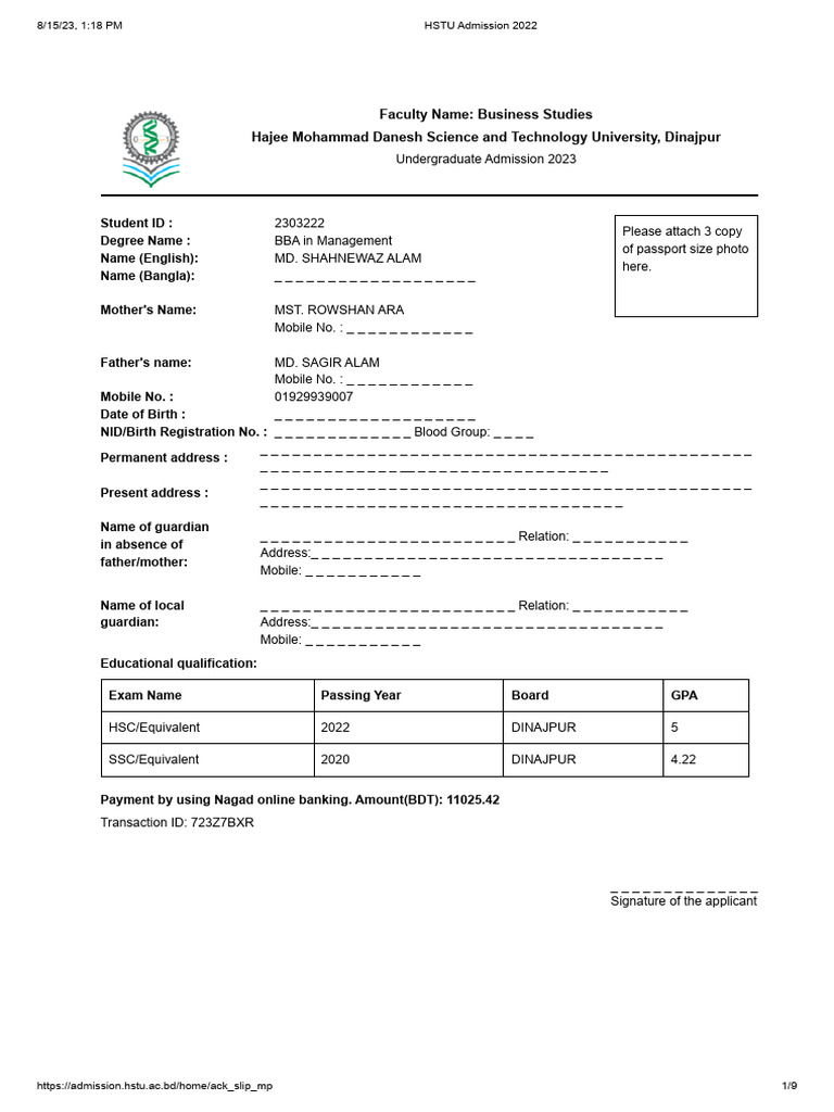 HSTU Admission 2022 | PDF