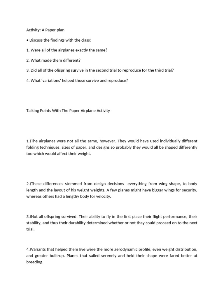 Paper Airplane Survival Variations Explained | PDF