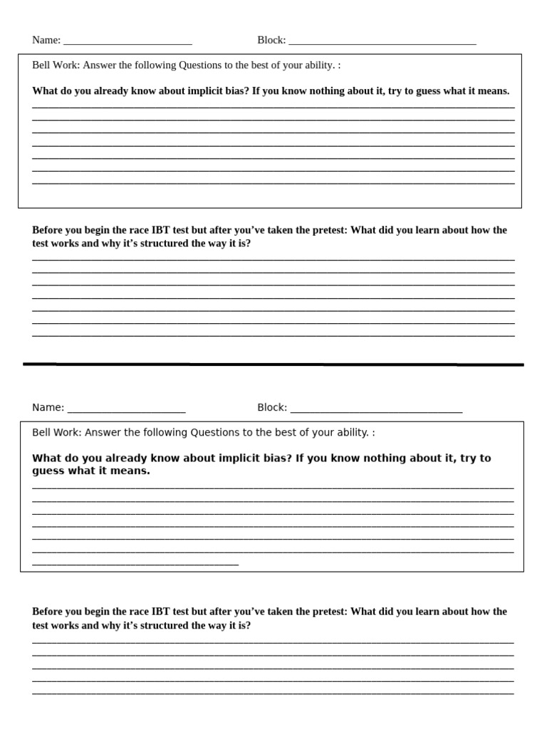 Implicit Bias Reflection Worksheet | PDF | Behavioural Sciences | Human ...