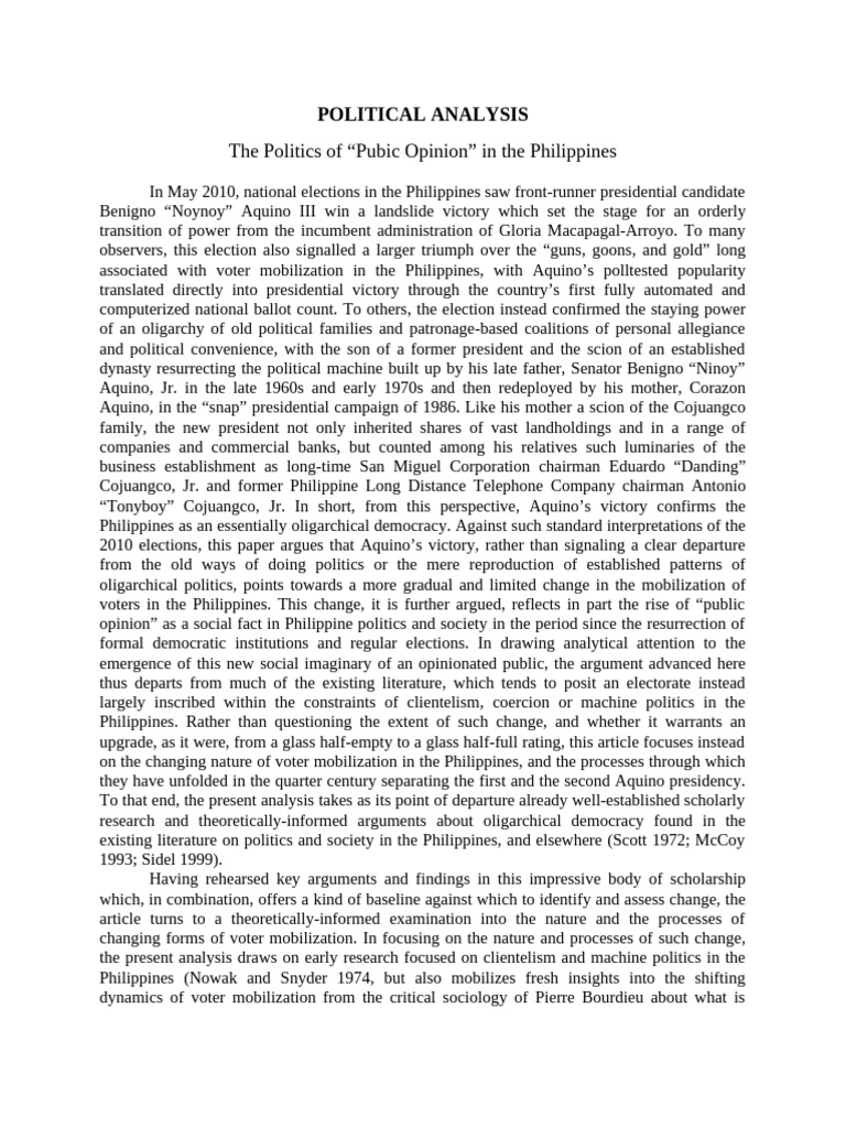 POLITICAL ANALYSIS - Bacabac | PDF | Corazon Aquino | Elections