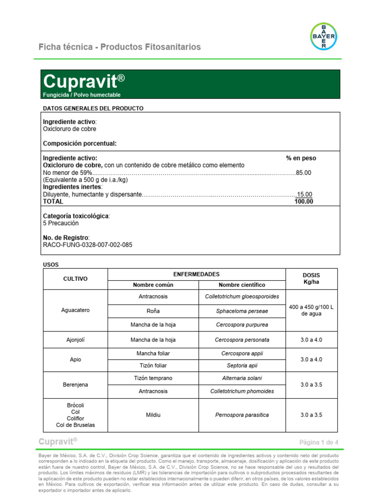 CUPRAVIT Ficha Tecnica 2024 2 | PDF | Plantas | Botánica