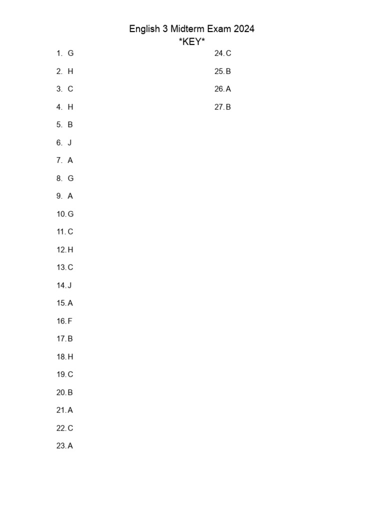 English 3 Midterm Exam Answers 2024 | PDF