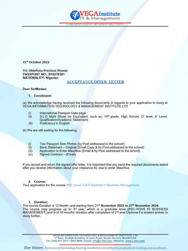 Ofer Letter - Obiefuna | PDF