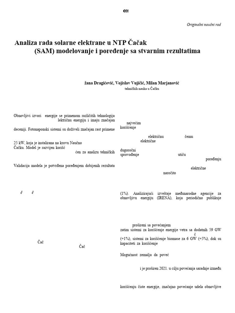 Analiza Rada Solarne Elektrane - System Advisor Model SAM | PDF