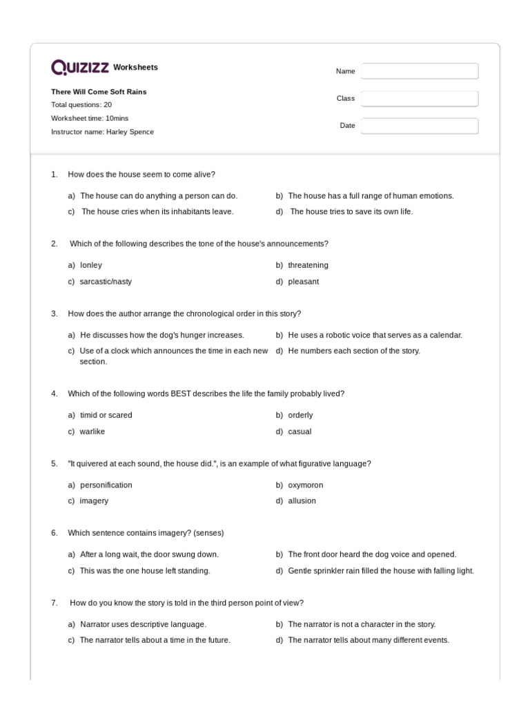 "There Will Come Soft Rains Worksheet" | PDF