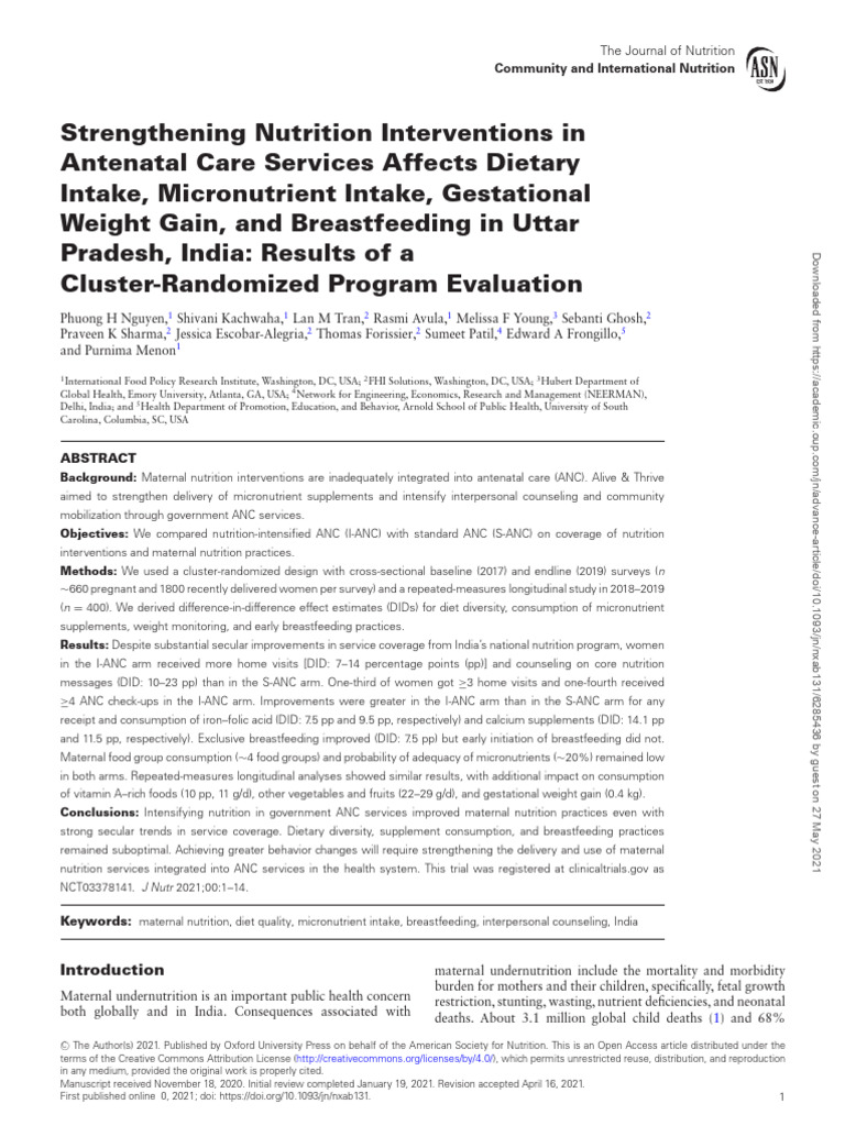 2021_MN_UP Main Impact paper_Strenthing Nutrition Intervention | PDF ...