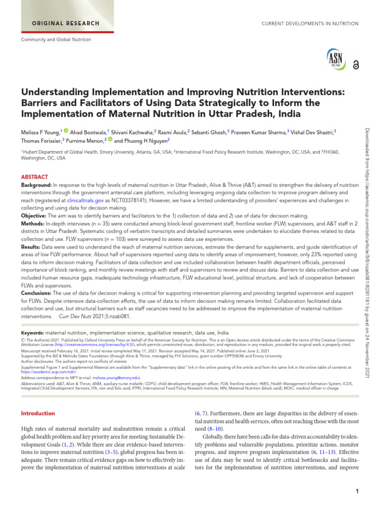 Understanding Implementation and Improving Nutrition Interventions ...