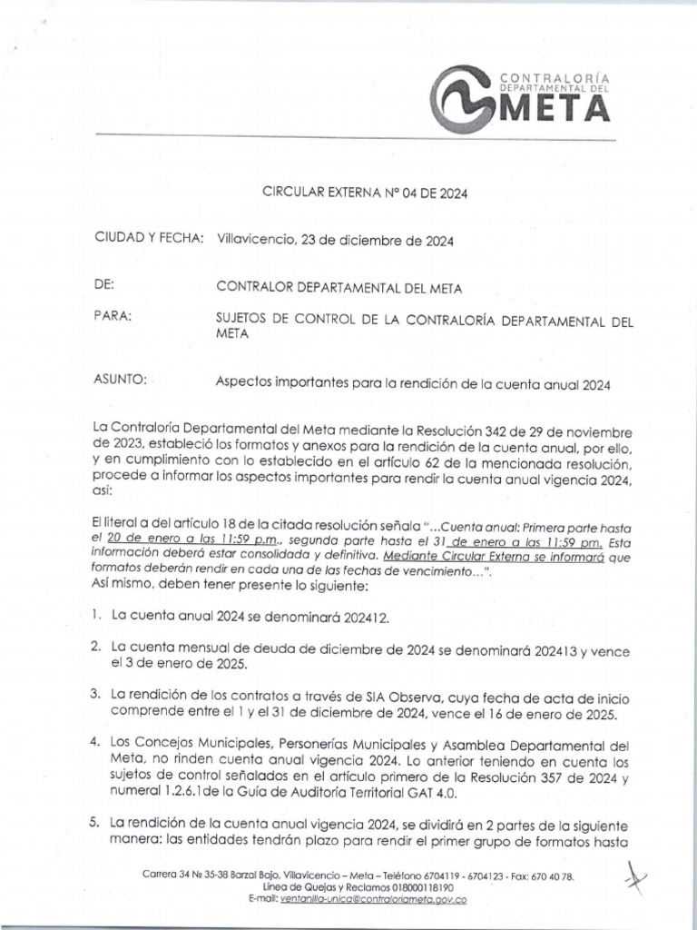 2.circular Externa 4 de 2024 Rendicion Cuenta Anual 2024 | PDF