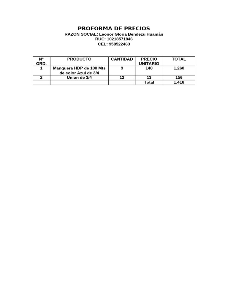 Proforma de Precios (19) | PDF