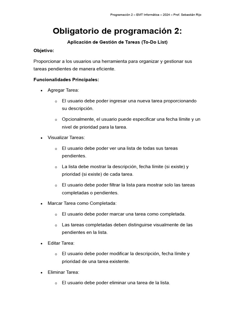 Obligatorio de Programación 2 - ESI | PDF | Software de la aplicacion | Archivo de computadora
