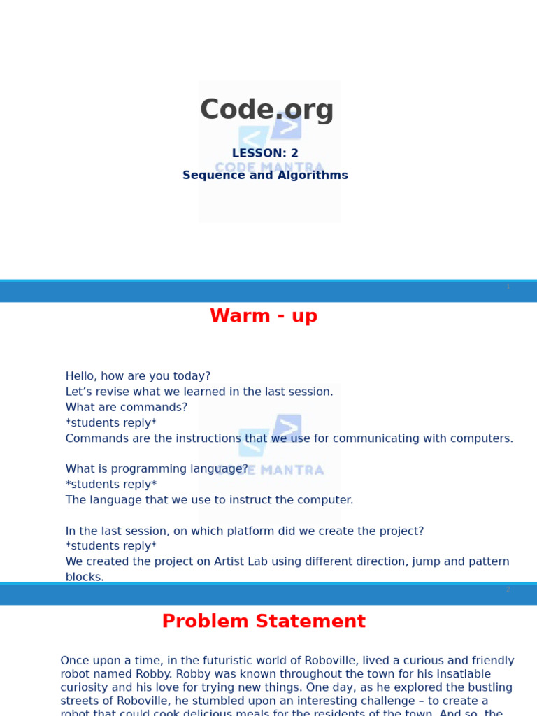 Code.org Lesson 2: Sequencing Basics | PDF | Toothbrush | Algorithms
