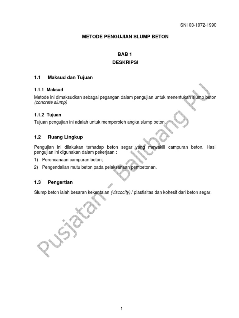 Sni 03-1972-1990-Metode Pengujian Slump Beton | PDF
