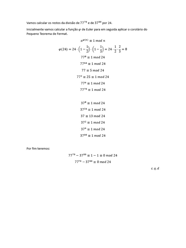 Restos de Divisão e Teorema de Fermat | PDF