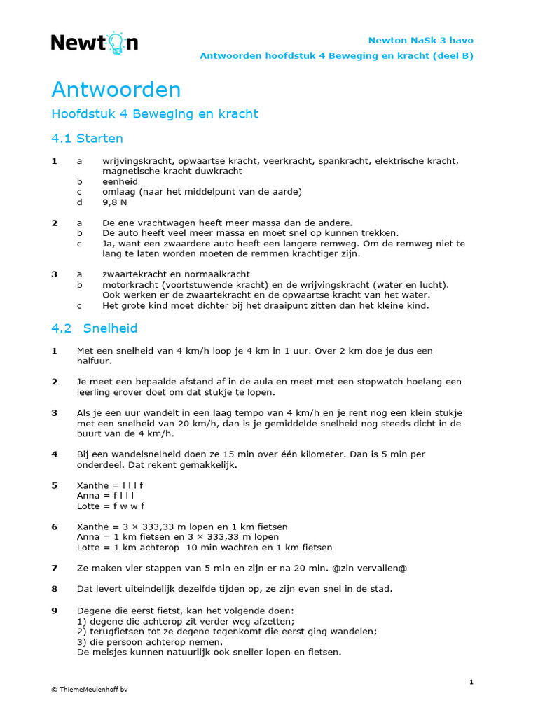 Newton havo 3 - H4.1 & H4.2 uitwerkingen | PDF