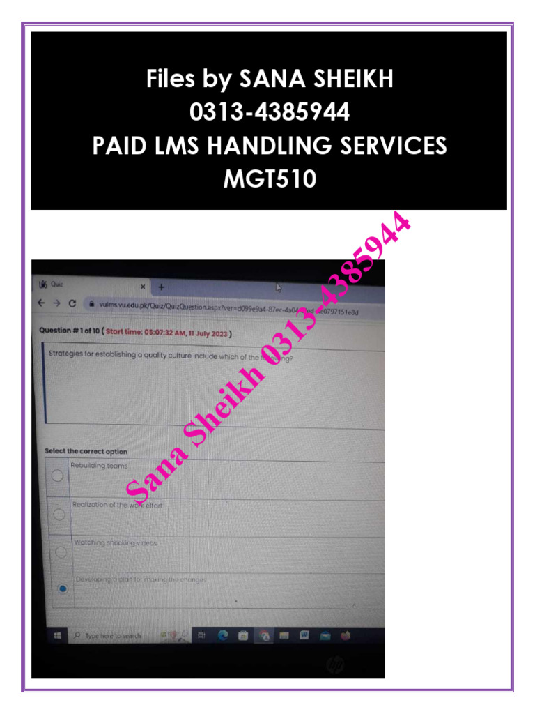 MGT510 11july2023 Final Quizes by SANA SHEIKH | PDF
