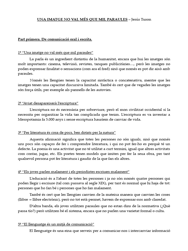 UNA IMATGE NO VAL MÉS QUE MIL PARAULES - Jesús Tuson ... | PDF