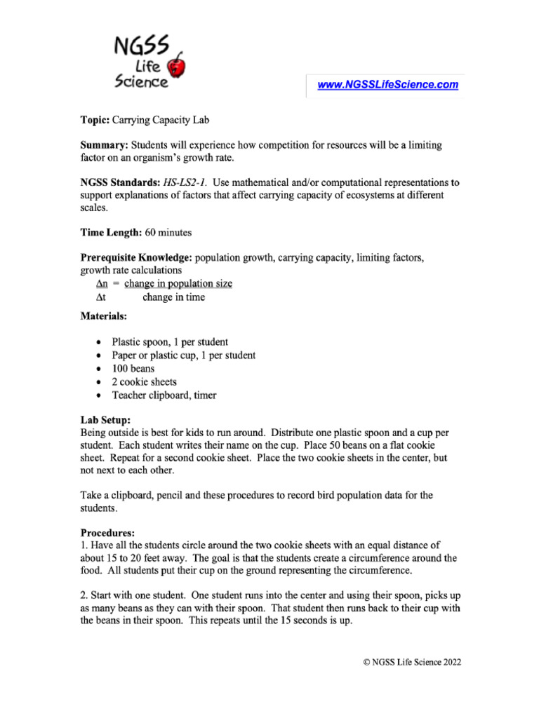 Carrying Capacity Lab | PDF