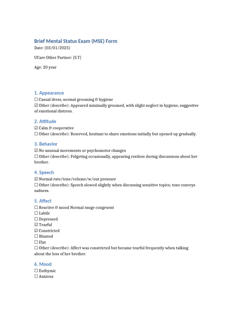 Brief MSE Form 20 Year Girl | PDF