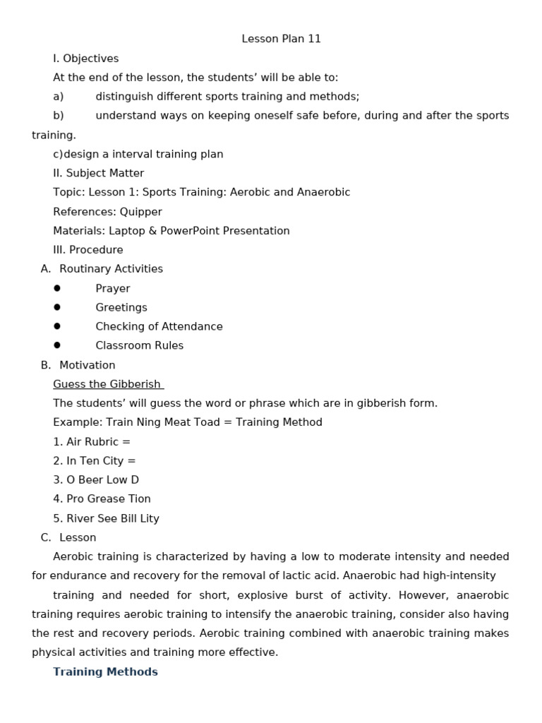 Lesson Plan 11 Loyalty | PDF | Physical Fitness | Aerobic Exercise