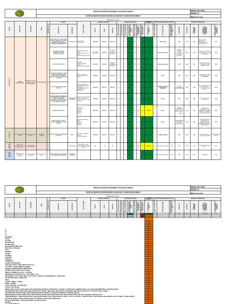 MATRIZ DE IDENTIFICACION DE PELIGROS, EVALUACION Y VALORACION DEL RIESGO | PDF | Estrés ...