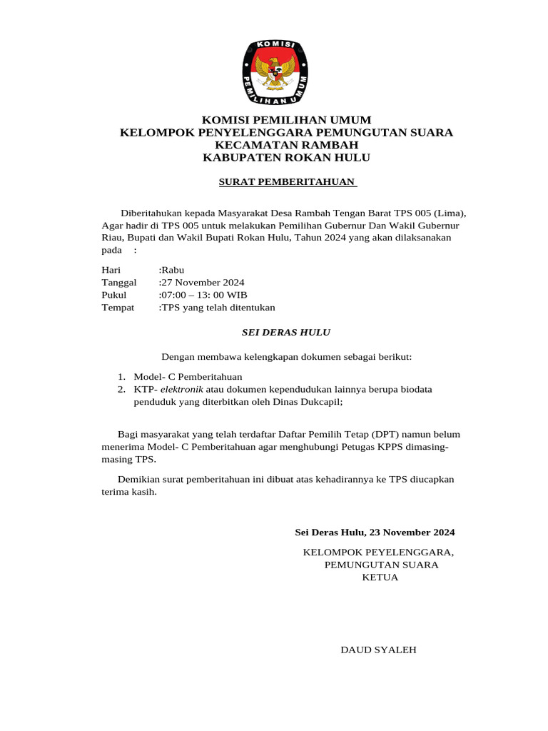 Pemilihan Gubernur Riau 2024 di TPS 005 | PDF