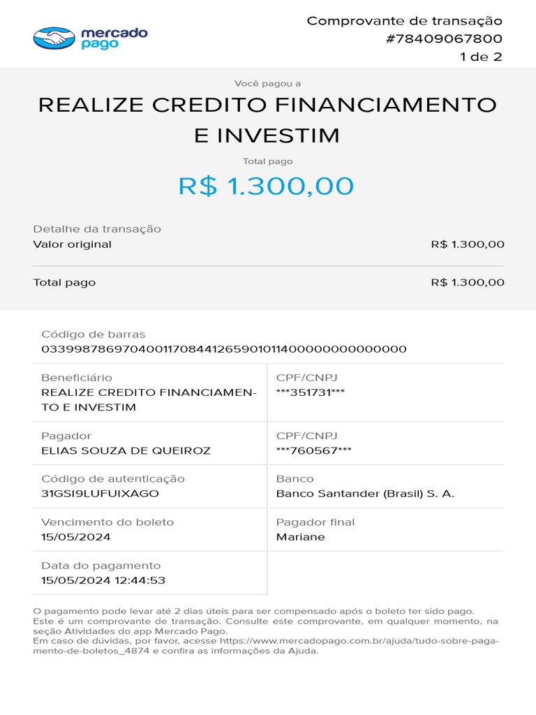 Comprovante Boleto | PDF