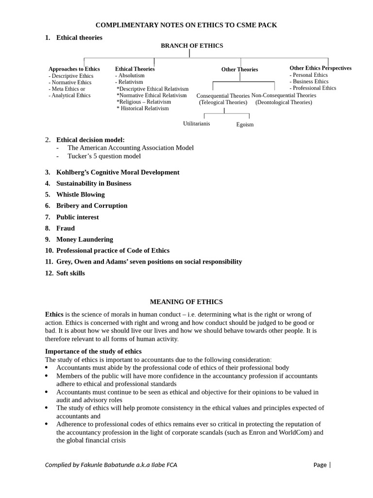 Complimentary Notes On Ethics To Csme Pack | PDF | Sustainability | Bribery
