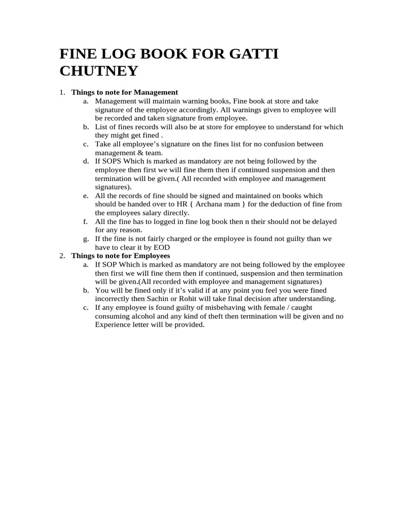 Employee Conduct and Fines Guide | PDF